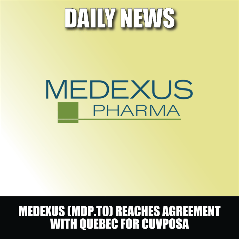 Medexus (MDP.TO) reaches agreement with Quebec for Cuvposa